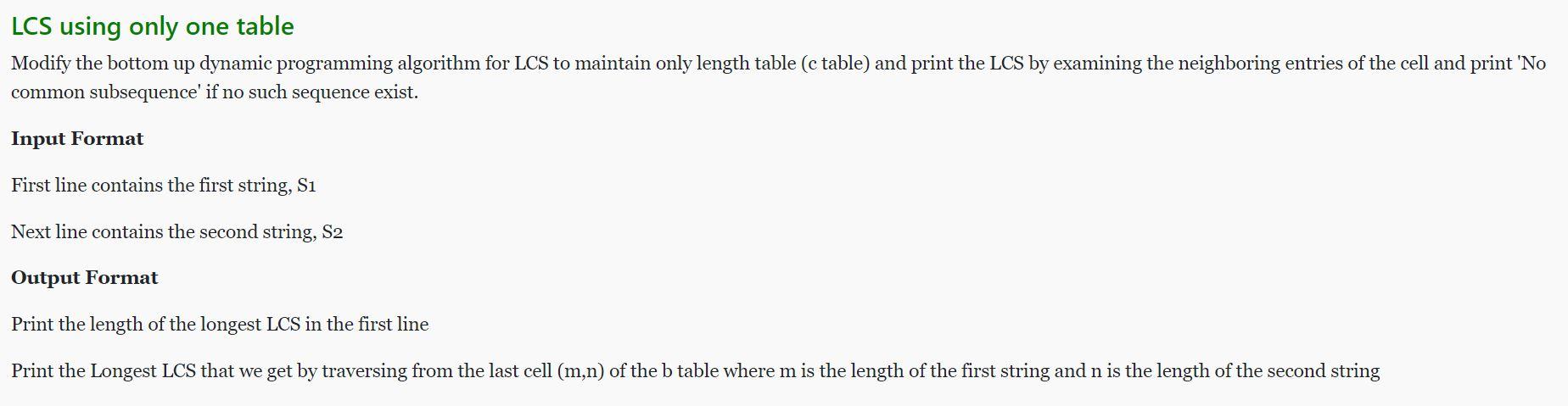 Solved LCS using only one table Modify the bottom up dynamic | Chegg.com