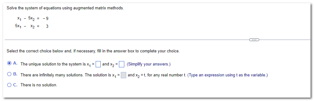 Solved Solve the system of equations using augmented matrix | Chegg.com