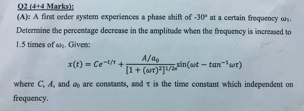 Solved 02 (4+4 Marks: (A): A first order system experiences | Chegg.com
