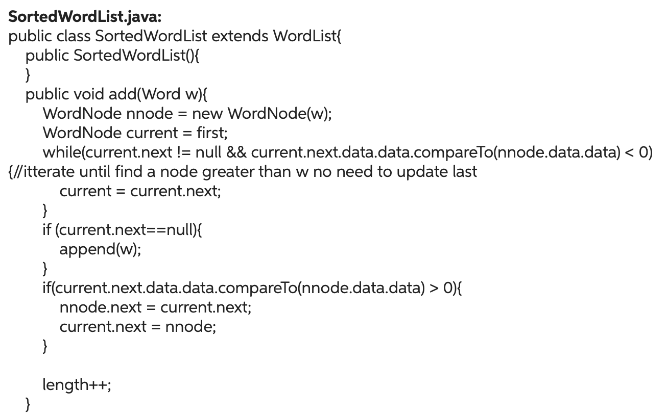 Solved public abstract class WordList \{ protected WordNode | Chegg.com