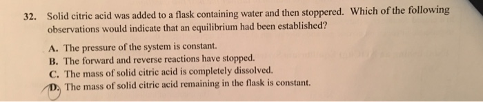 Solved Solid citric acid was added to a flask containing | Chegg.com