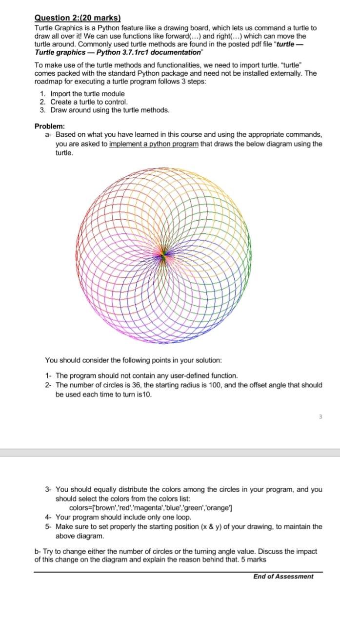 Solved Question 2:20 marks) Turtle Graphics is a Python | Chegg.com