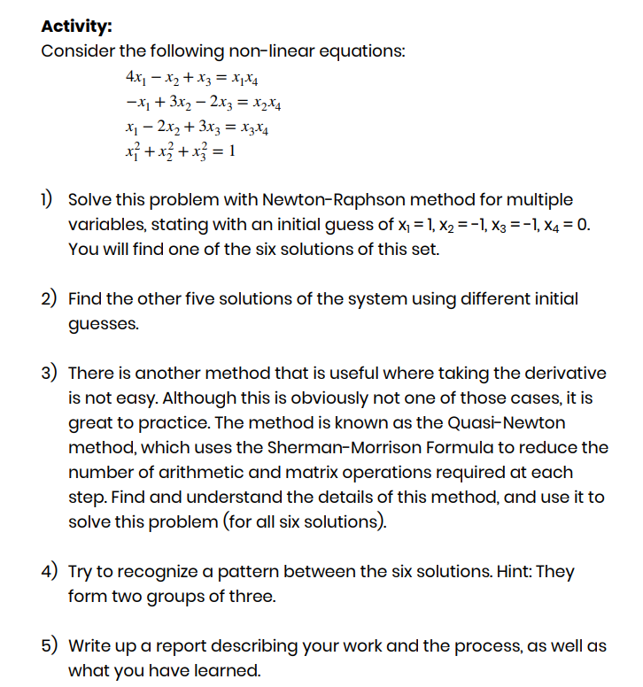 Activity: Consider the following non-linear | Chegg.com