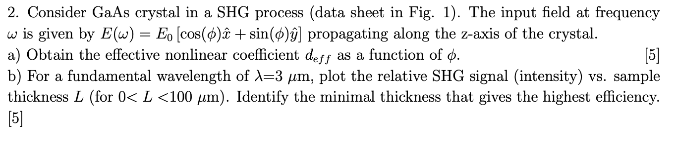2. Consider GaAs crystal in a SHG process (data sheet | Chegg.com