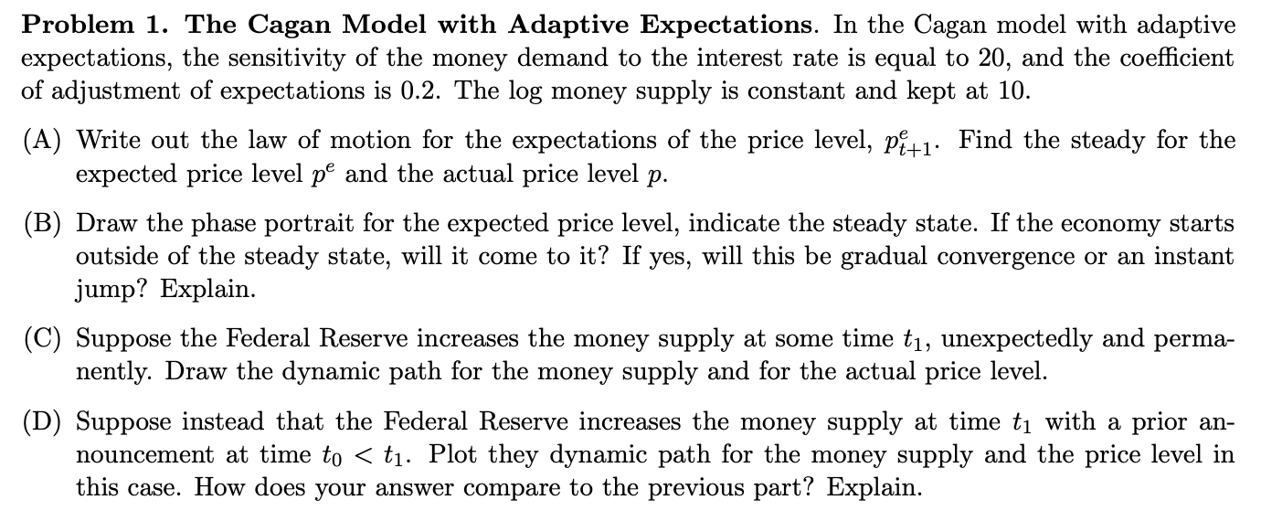 Problem 1. The Cagan Model with Adaptive | Chegg.com