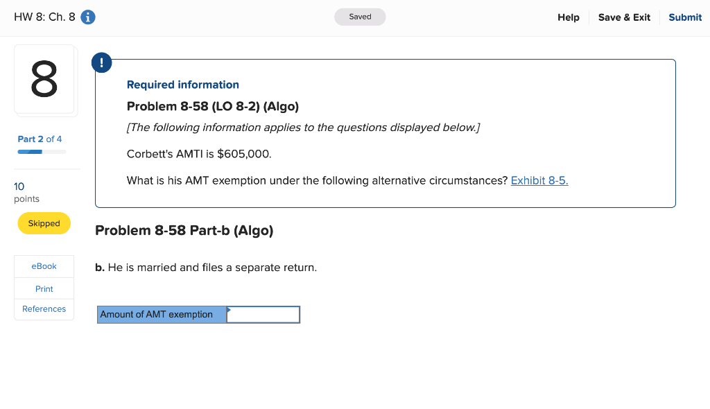 Solved HW 8: Ch. 8 Saved Help Save & Exit Submit ! 7 | Chegg.com