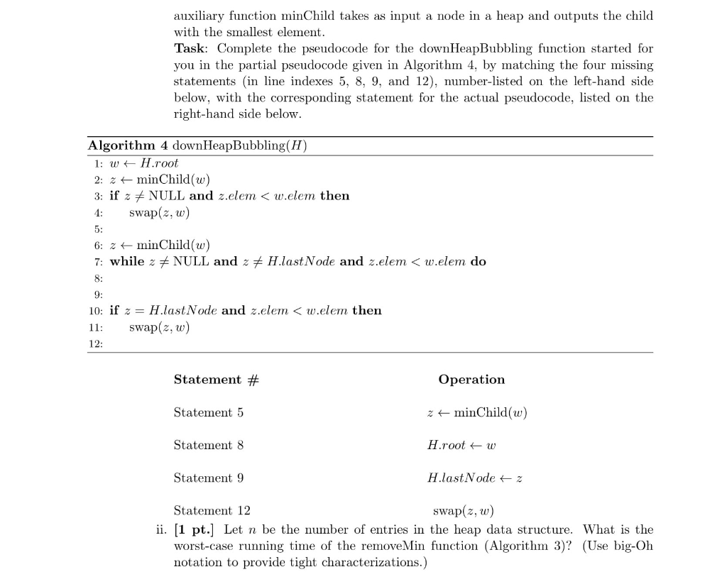 5 10 Pts Consider Pseudocode For The Removemin