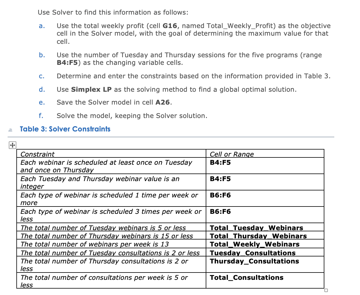 Use Solver to find this information as follows: a. | Chegg.com