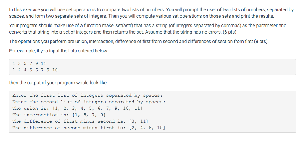 Solved In this exercise you will use set operations to | Chegg.com