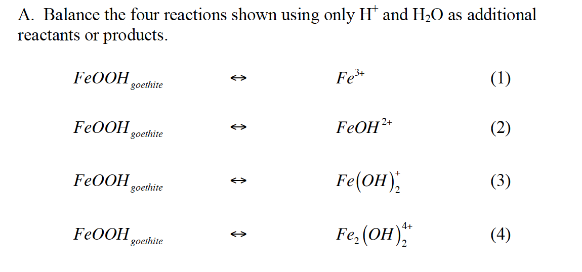 Solved A. Balance the four reactions shown using only H' and | Chegg.com