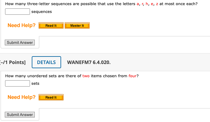 Solved How many three-letter sequences are possible that use | Chegg.com