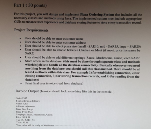 Solved Part 1 ( 30 points) For this project, you will design | Chegg.com