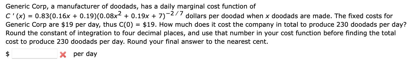 Solved The marginal cost function for Mark Hall's bulk | Chegg.com