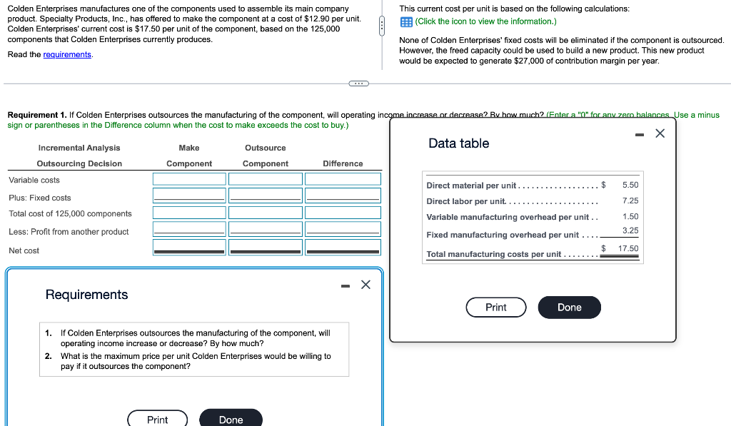 Solved Colden Enterprises manufactures one of the components | Chegg.com