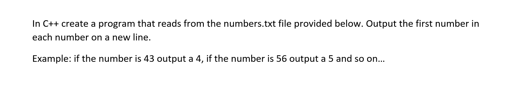 Solved numbers.txt 12 23 45 34 23 125 23 12 77 34 345 23 | Chegg.com