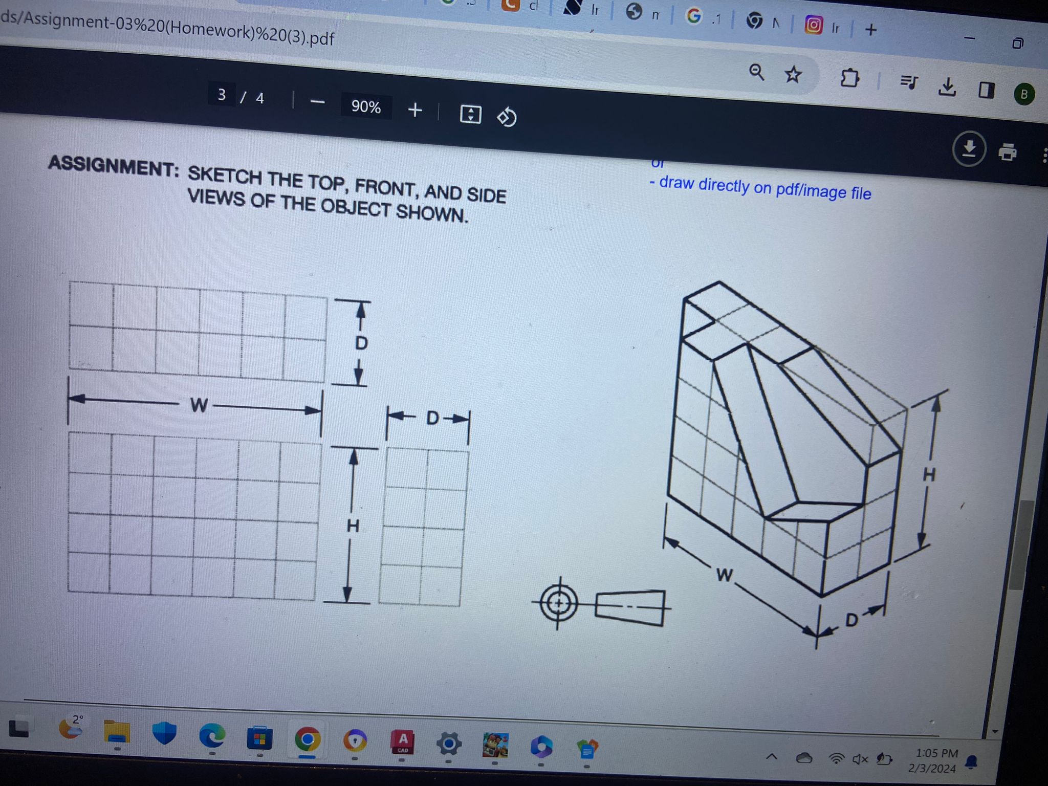 Solved ASSIGNMENT: SKETCH THE TOP, FRONT, AND SIDEVIEWS OF | Chegg.com