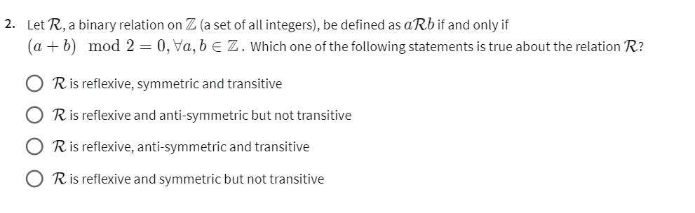Solved Let R, ﻿a binary relation on Z (a set of all | Chegg.com