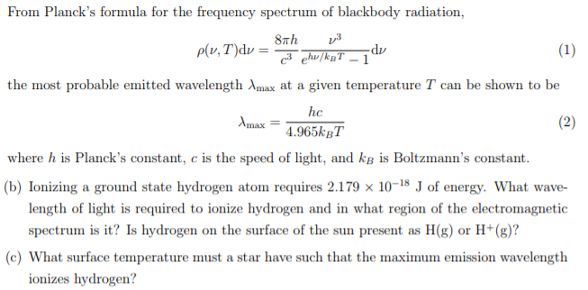 Solved From Planck's formula for the frequency spectrum of | Chegg.com