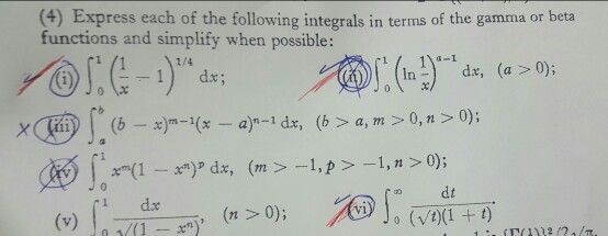 Solved (4) Express each of the following integrals in terms | Chegg.com