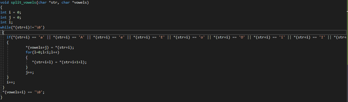 Solved void split_vowels (char *str, char *vowels) { int i = | Chegg.com