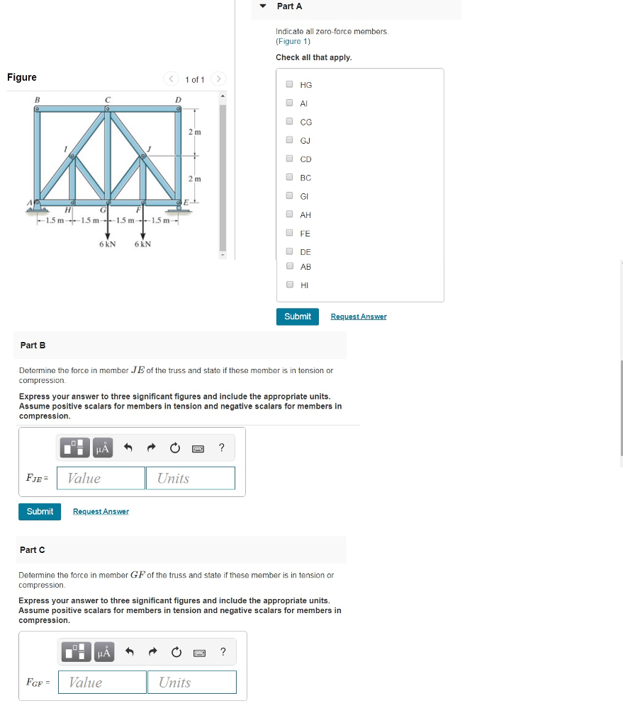 Solved Part A Indicate all zero-force members (Figure 1) | Chegg.com