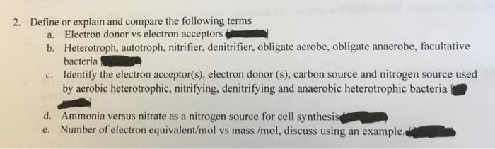 Solved 2. Define or explain and compare the following terms | Chegg.com