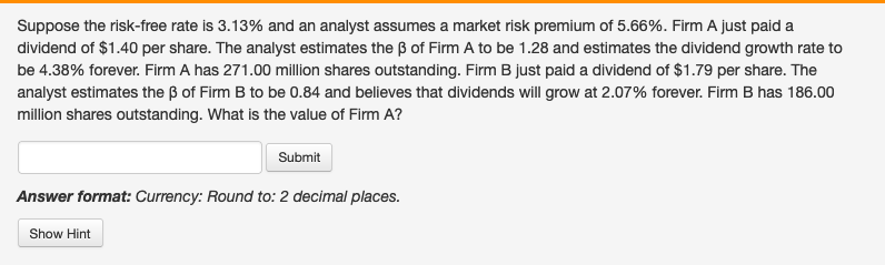 Solved Suppose the risk-free rate is 3.13% and an analyst | Chegg.com