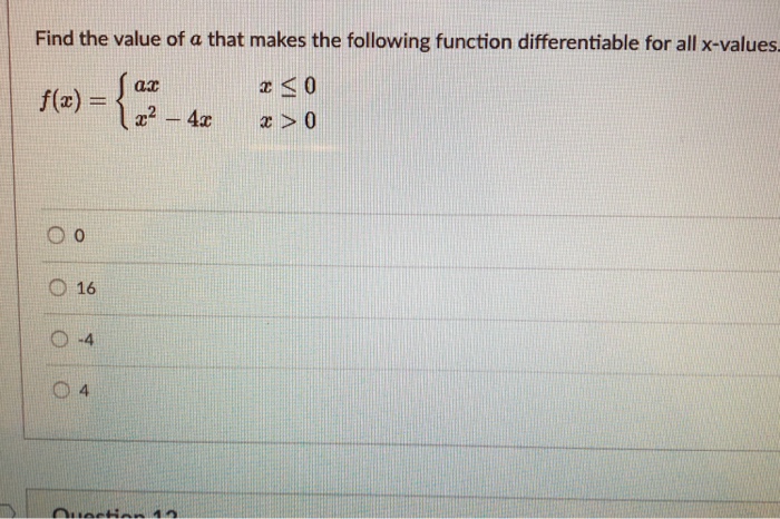 Solved Find the value of a that makes the following function | Chegg.com