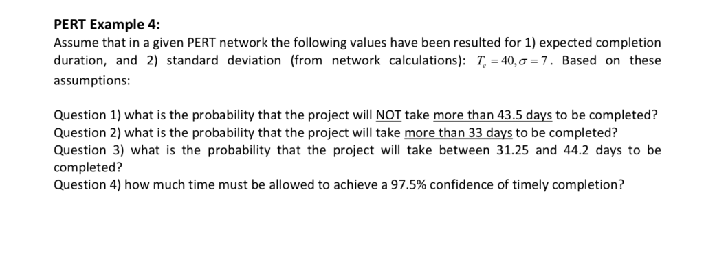 Solved PERT Example 4: Assume that in a given PERT network | Chegg.com