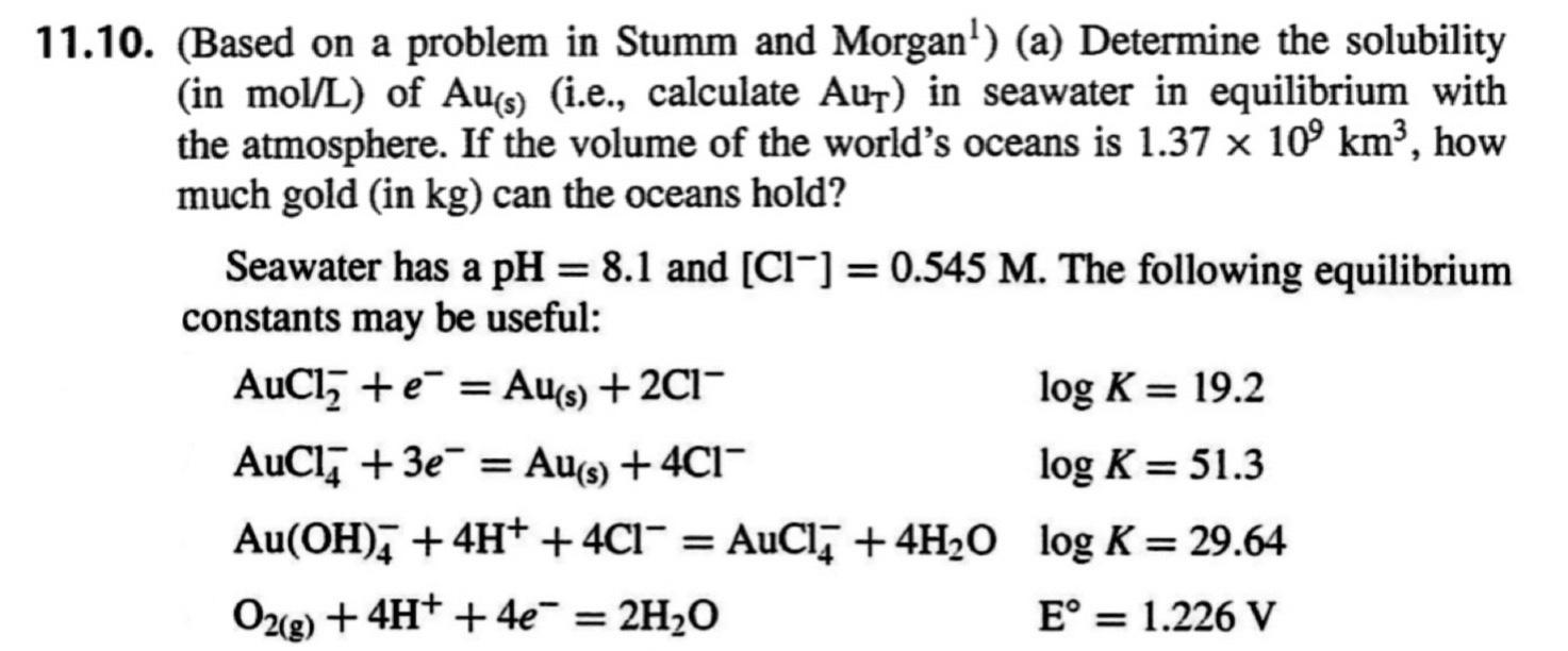 Solved 11.10. (Based on a problem in Stumm and Morgan¹) (a) | Chegg.com