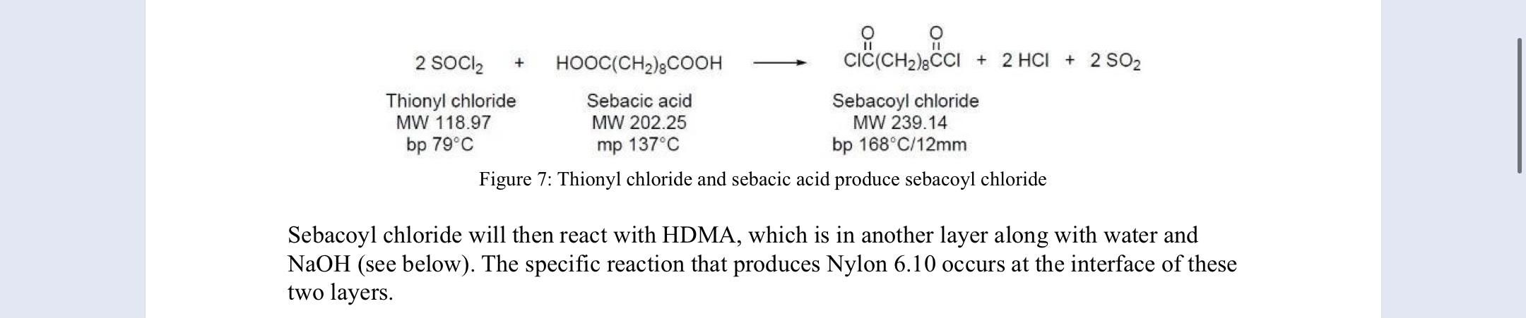 Figure 7: Thionyl chloride and sebacic acid produce | Chegg.com