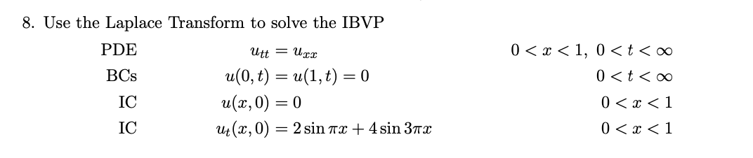 Solved 8. Use the Laplace Transform to solve the IBVP PDE | Chegg.com