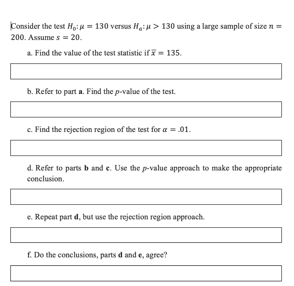 Solved Consider the test Ho: μ = 130 versus Ha:μ> 130 using | Chegg.com