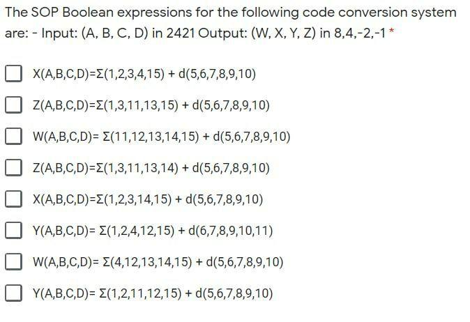 Solved The SOP Boolean expressions for the following code | Chegg.com