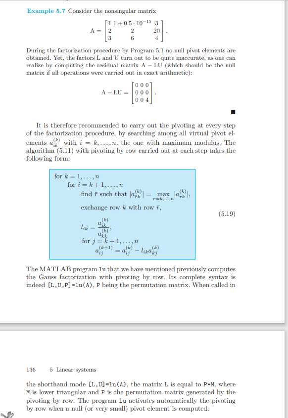 Solved Example 5.7 Consider the nonsingular matrix | Chegg.com