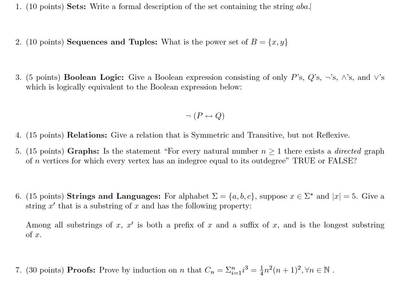 Solved 1. (10 points) Sets: Write a formal description of | Chegg.com