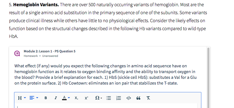 Solved 5. Hemoglobin Variants. There are over 500 naturally | Chegg.com