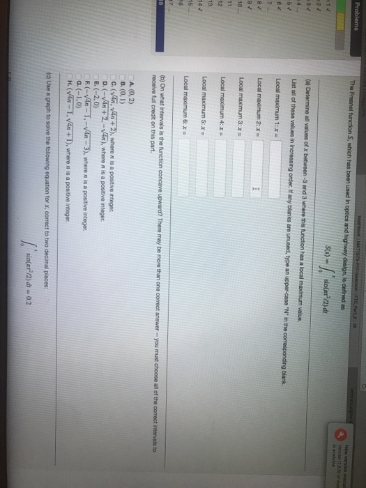 Solved The Fresnel function S, which has been used in optics | Chegg.com