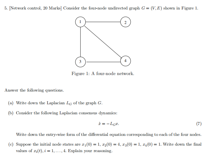 5. [Network control, 20 Marks] Consider the four-node | Chegg.com
