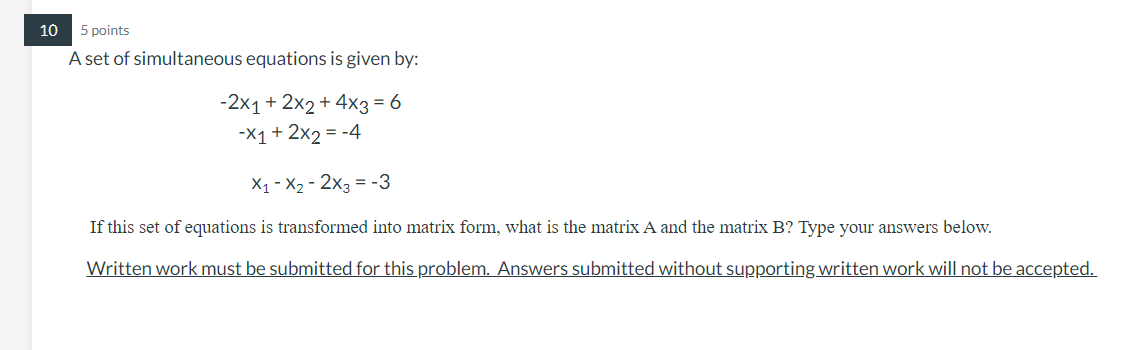 Solved A set of simultaneous equations is given by: | Chegg.com