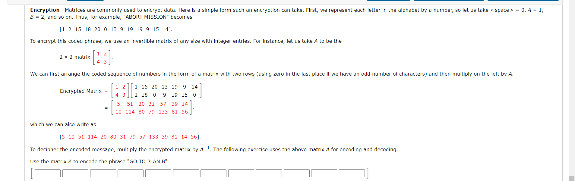Solved Encryption Matrices are commonly used to encrypt | Chegg.com