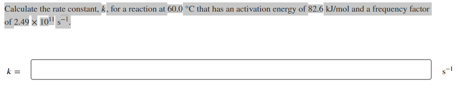 Solved Calculate the rate constant, k, for a reaction at | Chegg.com