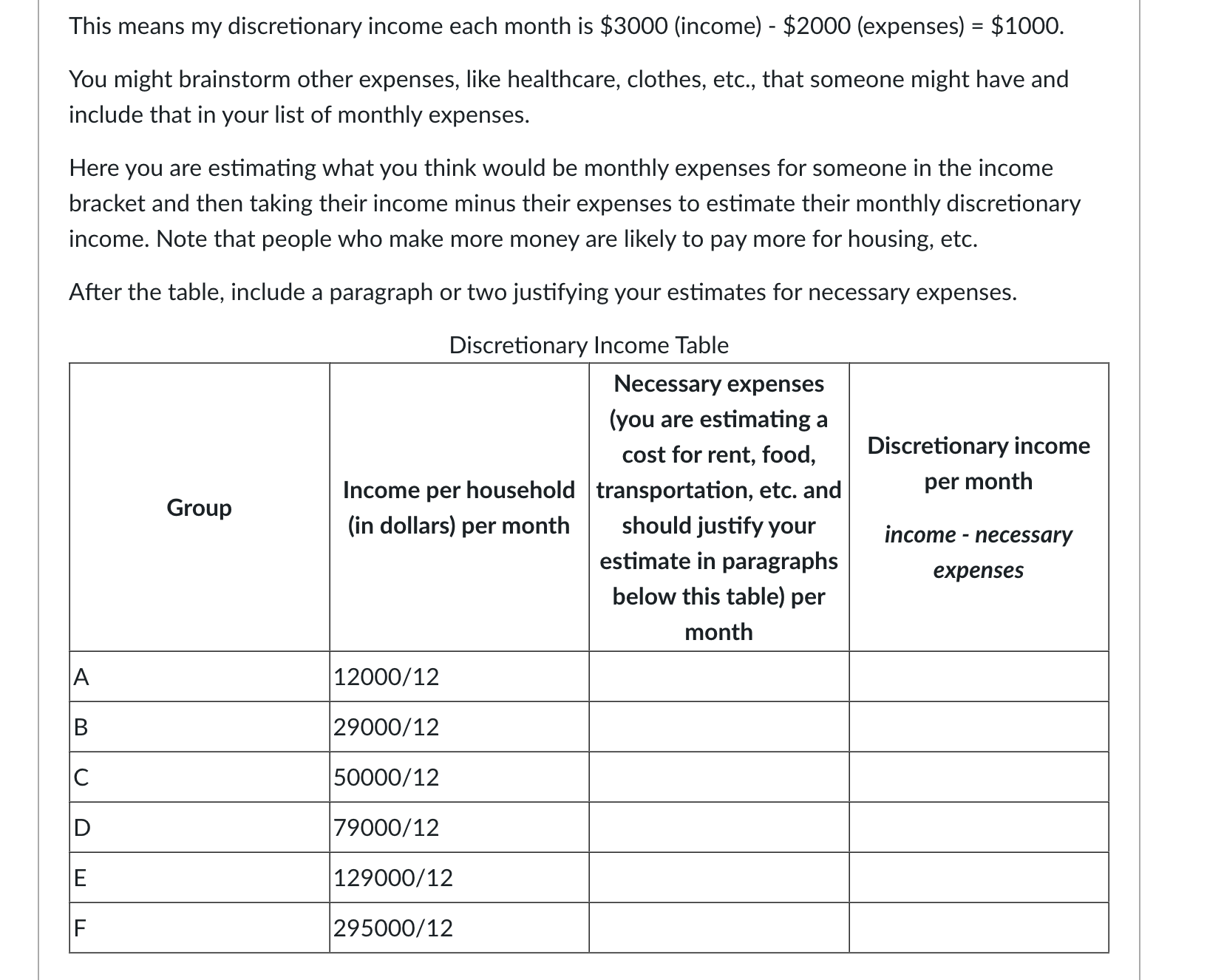 Solved This means my discretionary income each month is | Chegg.com