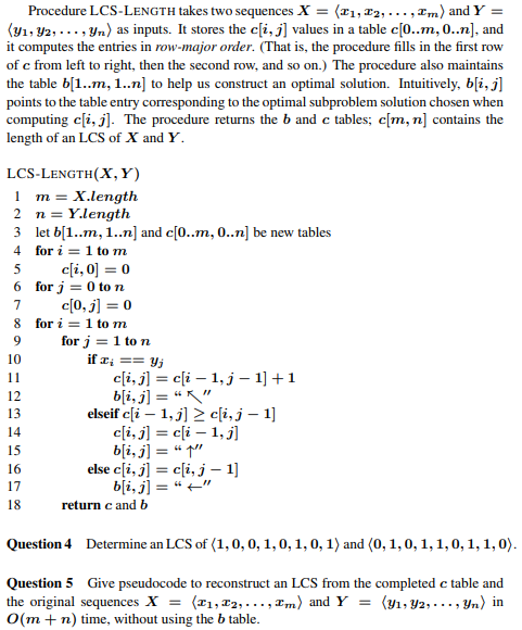 Solved Below is pseudocode representing the Longest Common | Chegg.com