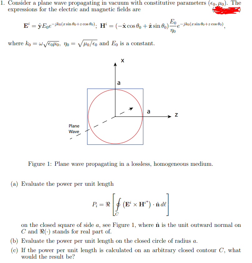 Solved Consider a plane wave propagating in vacuum with | Chegg.com