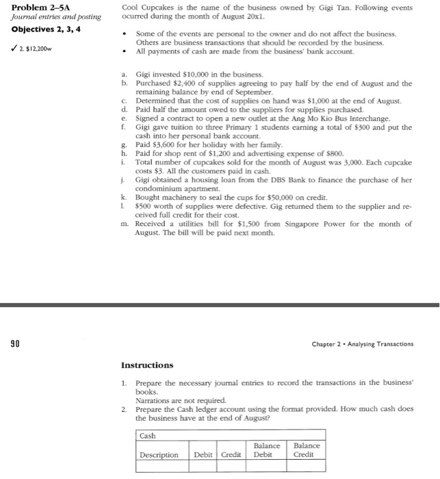 Solved Problem 2-5A urnal entries and posting objectives 2, | Chegg.com