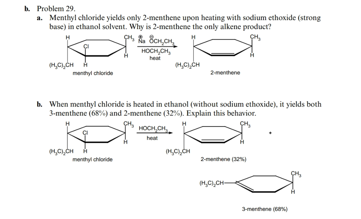 Solved b. Problem 29. a. Menthyl chloride yields only | Chegg.com