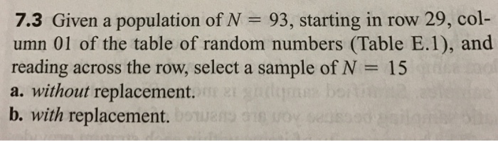 Given a population of N = 93, starting in row 29, | Chegg.com
