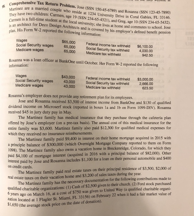 Solved g8.Comprehensive Tax Return Problem. Jose (SSN | Chegg.com