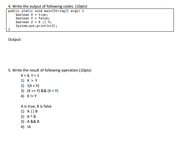 4. Write the output of following codes. (10pts) | Chegg.com